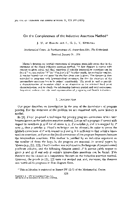 (PDF) On the completeness of the inductive assertion method : (prepublication)