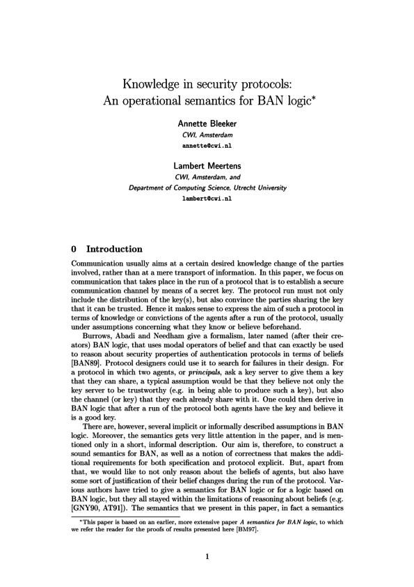 Pdf Knowledge In Security Protocols An Operational Semantics For Ban