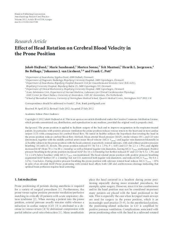 (PDF) Effect of head rotation on cerebral blood velocity in the prone ...