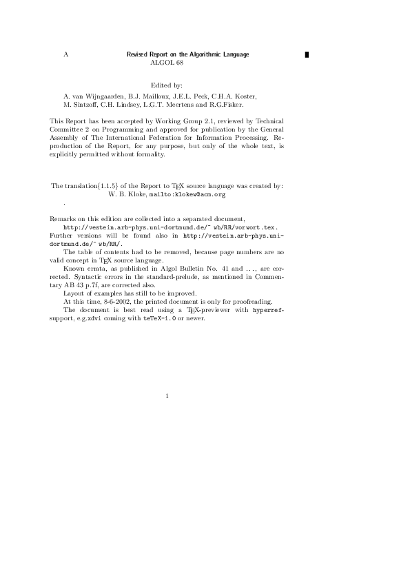 Pdf Revised Report On The Algorithmic Language Algol 68 Lambert Meertens