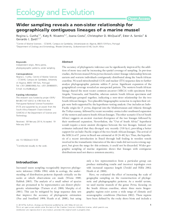 (PDF) Wider sampling reveals a non-sister relationship for ...