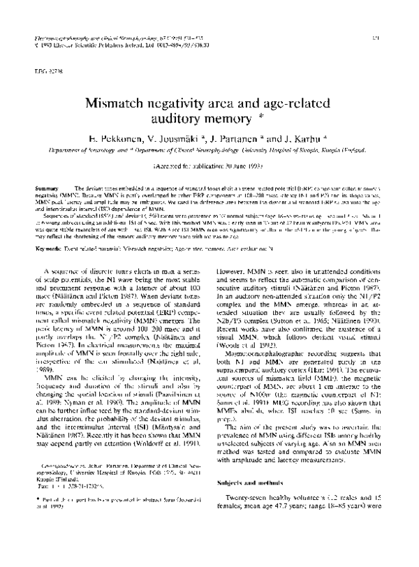 (PDF) Mismatch negativity area and age-related auditory memory