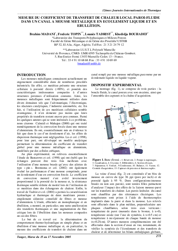 (PDF) Mesure du coefficient de transfert de chaleur local paroi-fluide ...