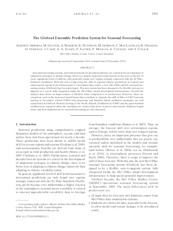 (PDF) The GloSea4 Ensemble Prediction System for Seasonal Forecasting