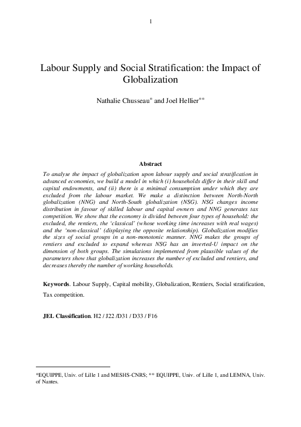 (PDF) Labour Supply and Social Stratification: the Impact of Globalization