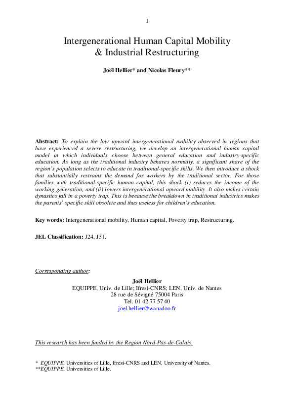 (PDF) Intergenerational Human Capital Mobility and Industrial Restructuring