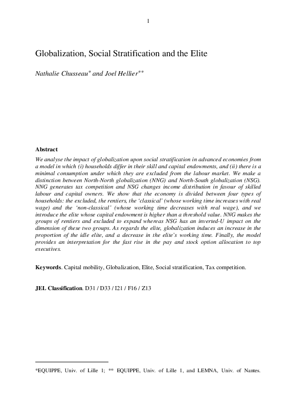 (PDF) Globalization, Social Stratification and the Elite