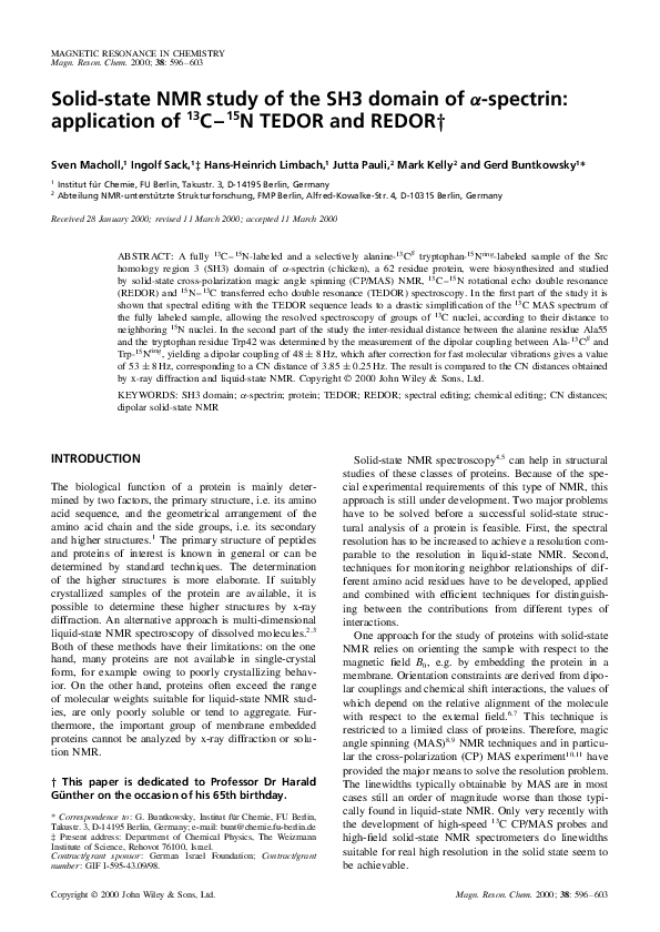(PDF) Solid-state NMR study of the SH3 domain of ?-spectrin ...