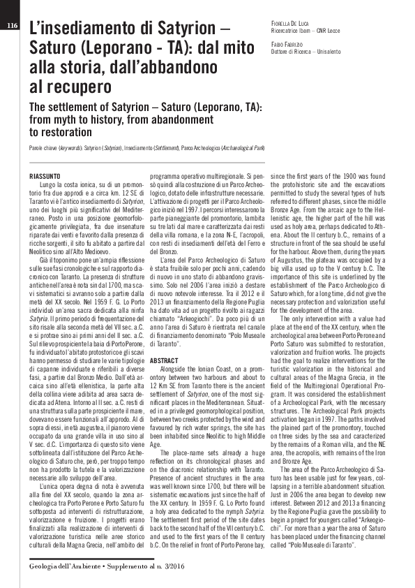 (PDF) L’insediamento di Satyrion – Saturo (Leporano - TA): dal mito ...