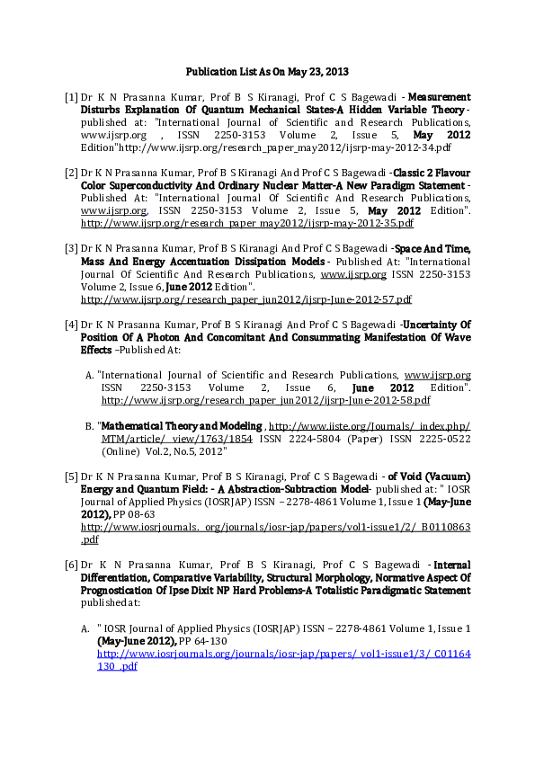 (PDF) Publication List As On | k n P Kumar - Academia.edu