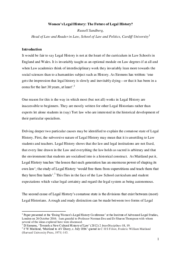 (PDF) Women's Legal History: The Future of Legal History