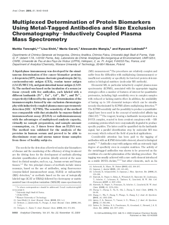 (PDF) Multiplexed Determination of Protein Biomarkers Using Metal-Tagged Antibodies and Size ...