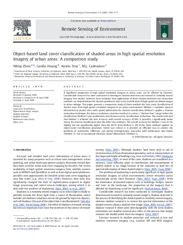 Pdf Object Based Land Cover Classification Of Shaded Areas In High