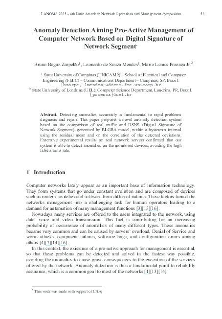 (PDF) Anomaly Detection Aiming ProActive Management of Computer Network Based on Digital ...