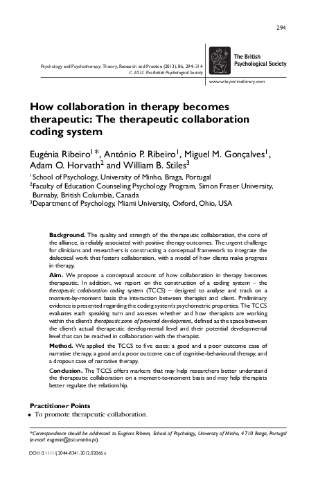 (PDF) How collaboration in therapy becomes therapeutic: The therapeutic ...
