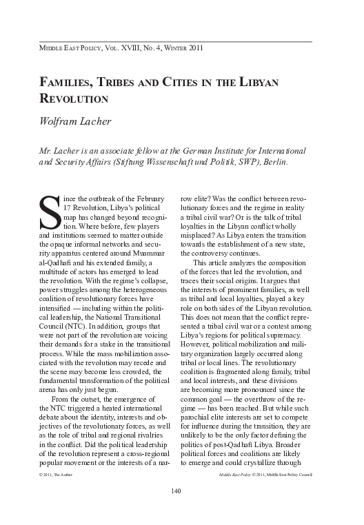 (PDF) Families, Tribes and Cities in the Libyan Revolution