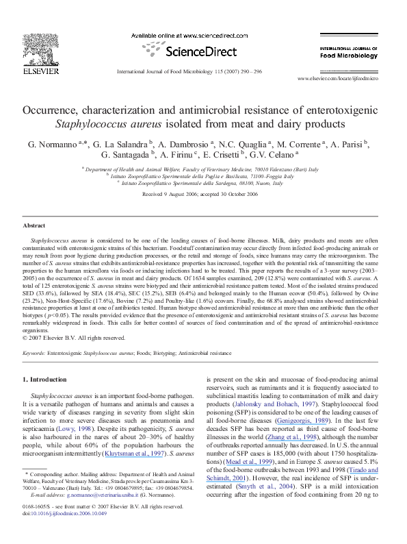 Pdf Occurrence Characterization And Antimicrobial Resistance Of Enterotoxigenic