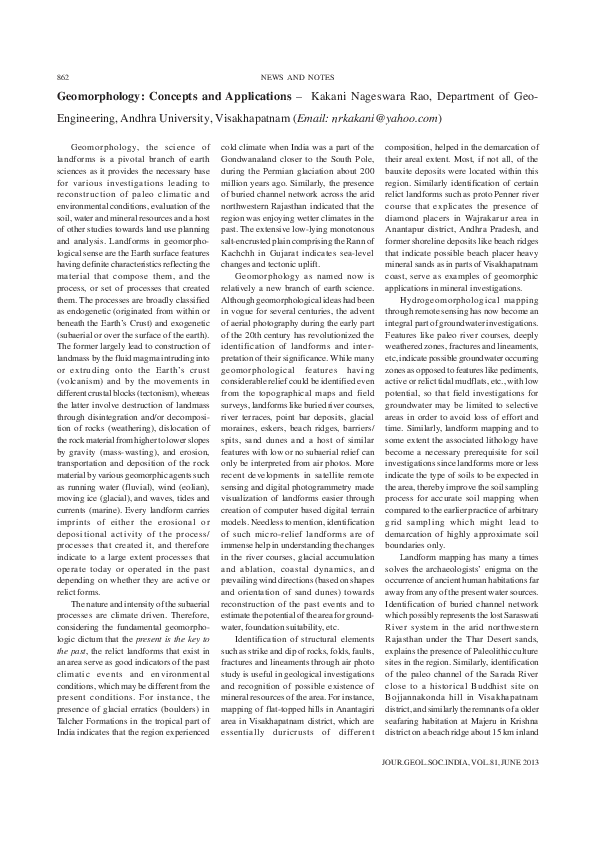 (PDF) Geomorphology: Concepts and Applications