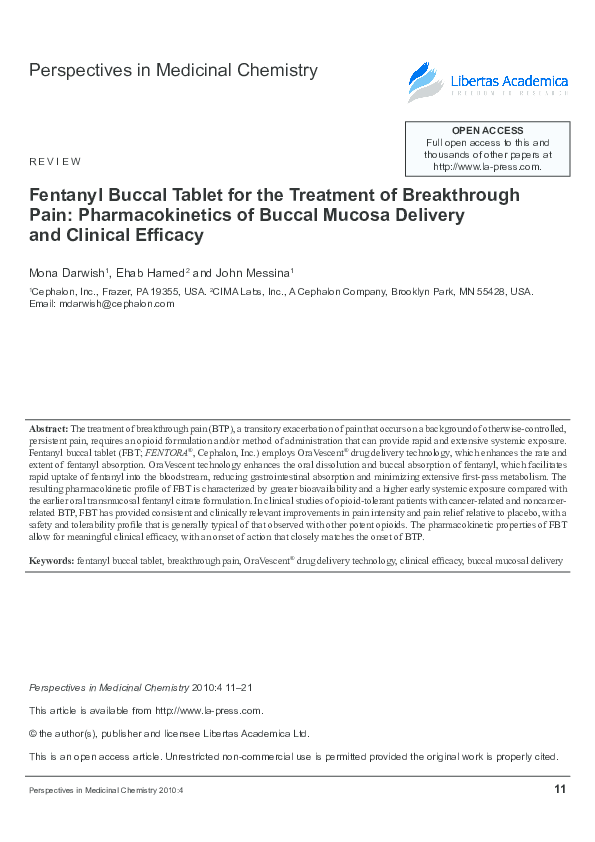 (PDF) Fentanyl buccal tablet for the treatment of breakthrough pain ...