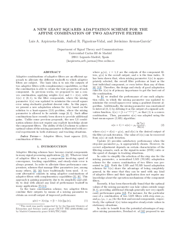 (PDF) A new least squares adaptation scheme for the affine combination of two adaptive filters