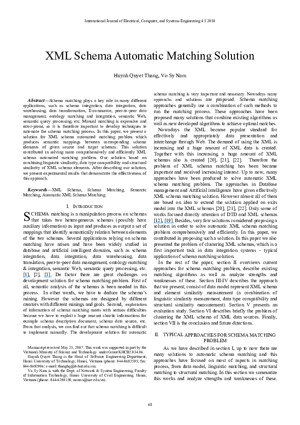 (PDF) XML Schema Automatic Matching Solution