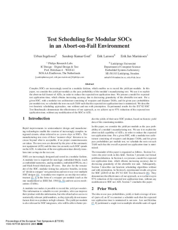 Pdf Test Scheduling For Modular Socs In An Abort On Fail Environment
