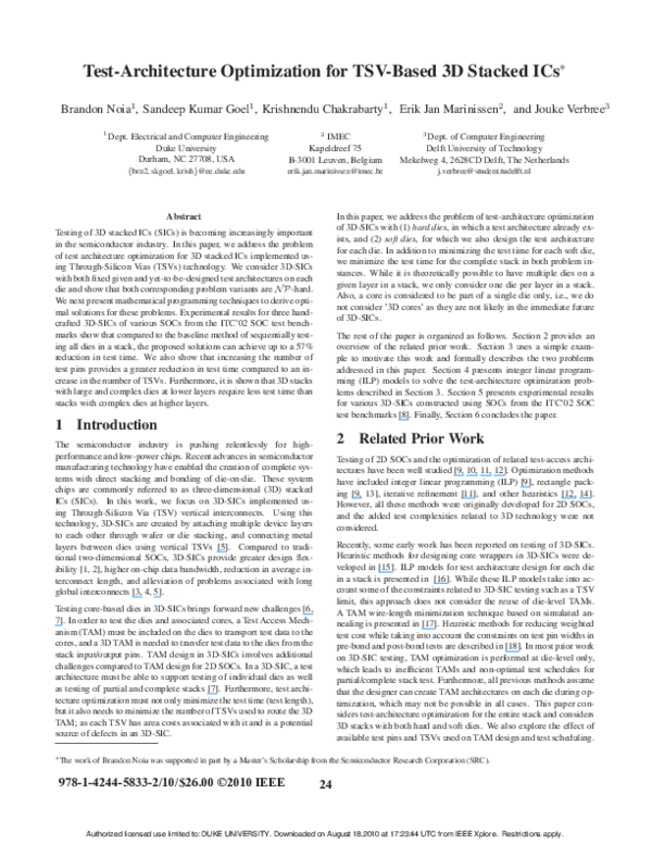 Pdf Test Architecture Optimization For Tsv Based 3d Stacked Ics