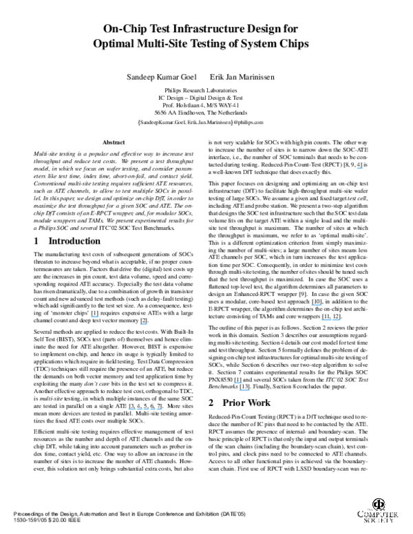 Pdf Optimizing On Chip Test For Multi Site Socs