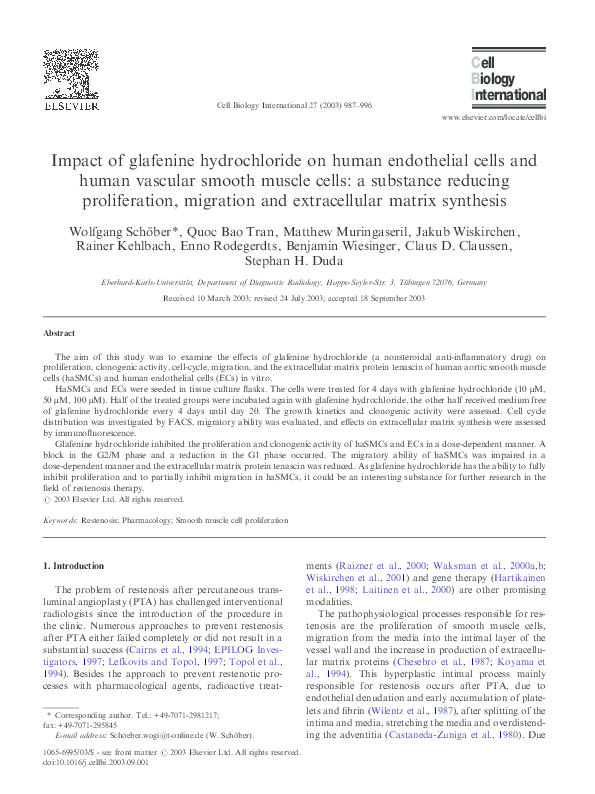 (PDF) Impact of glafenine hydrochloride on human endothelial cells and human vascular smooth ...