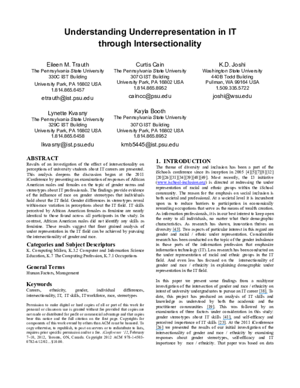 (PDF) Understanding underrepresentation in IT through intersectionality
