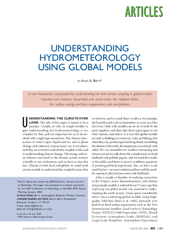 (PDF) Understanding Hydrometeorology Using Global Models