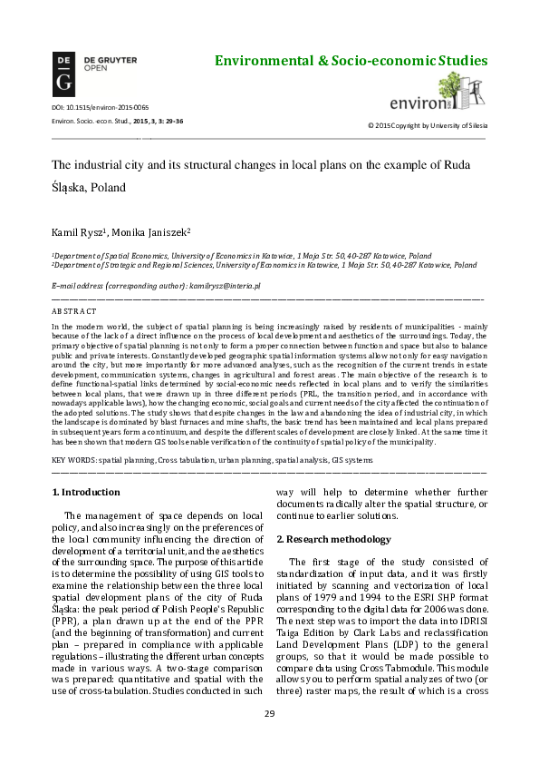 Environmental & Socio-economic Studies The industrial city and its ...
