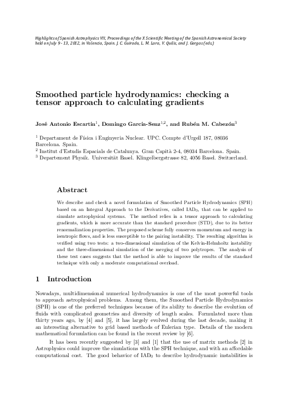 Pdf Smoothed Particle Hydrodynamics Checking A Tensor Approach To Calculating Gradients