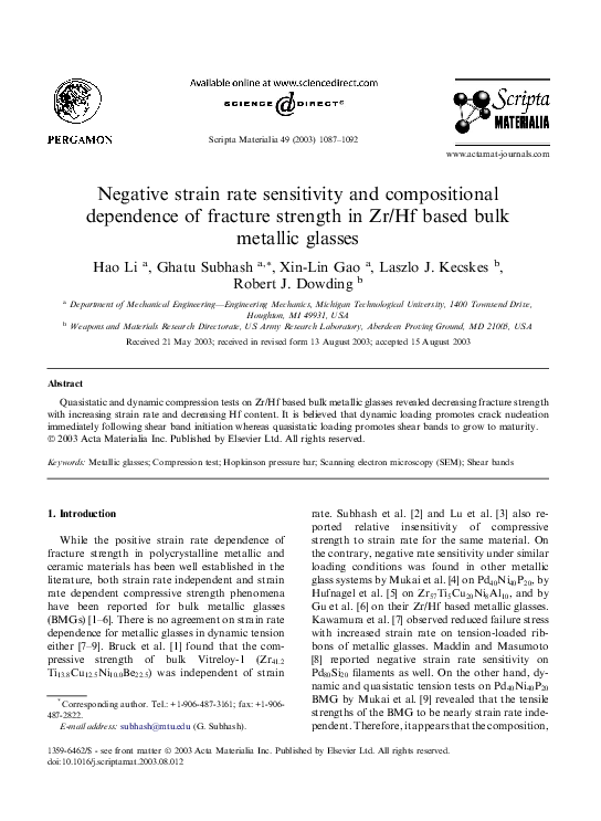 (PDF) Negative strain rate sensitivity and compositional dependence of ...