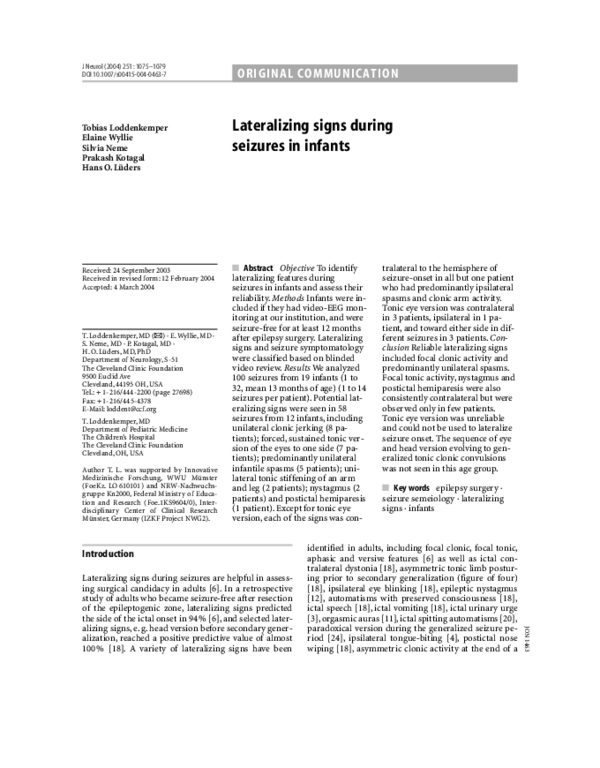 (PDF) Lateralizing signs during seizures in infants
