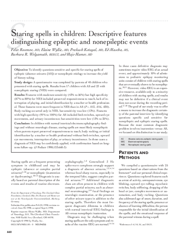 (PDF) Staring spells in children: Descriptive features distinguishing ...