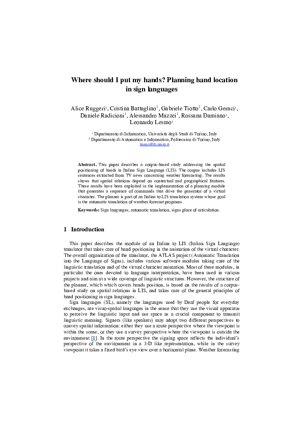 (PDF) Where should I put my hands? Planning hand location in sign languages