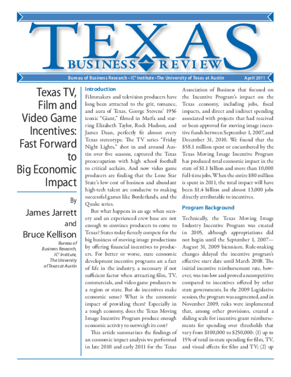 (PDF) Texas TV, Film and Video Game Incentives: Fast Forward to Big ...