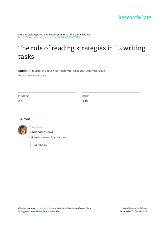 (PDF) The role of reading strategies in L2 writing tasks The role of ...