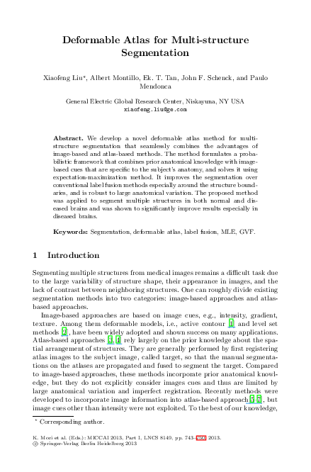 (PDF) Deformable Atlas for Multi-structure Segmentation