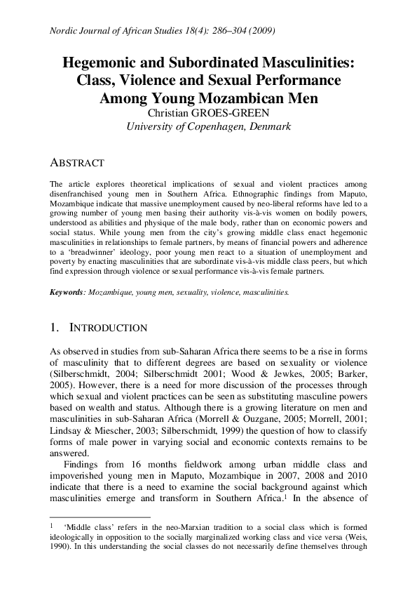 (PDF) Hegemonic and Subordinated Masculinities: Class, Violence and ...