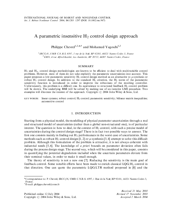 (PDF) A parametric insensitive H2 control design approach