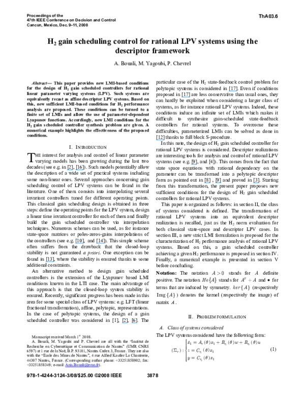 Pdf H2 Gain Scheduling Control For Rational Lpv Systems Using The