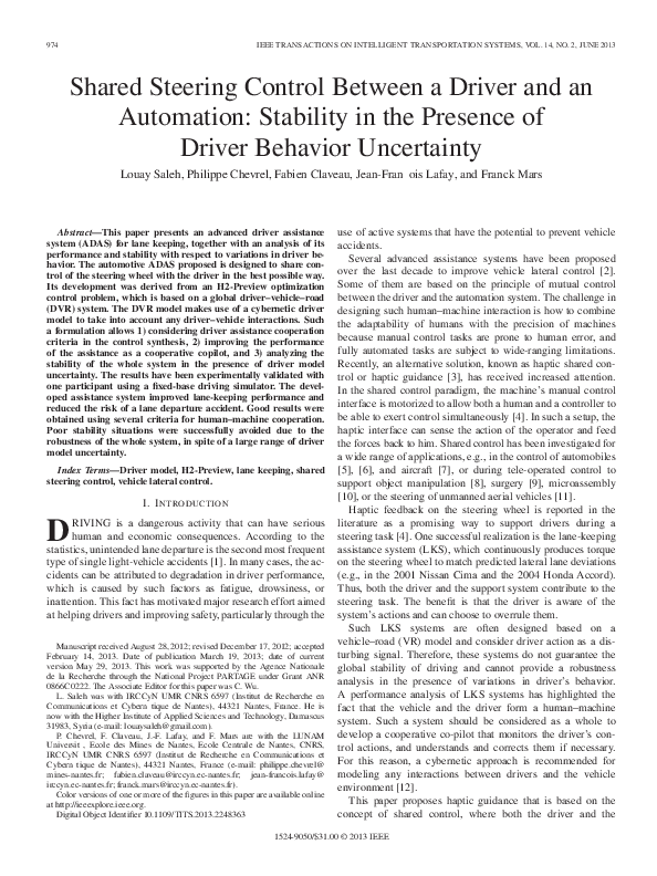 (PDF) Shared Steering Control Between a Driver and an Automation ...