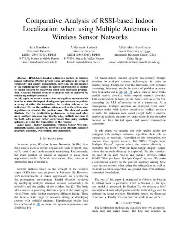Pdf Comparative Analysis Of Rssi Based Indoor Localization When Using Multiple Antennas In