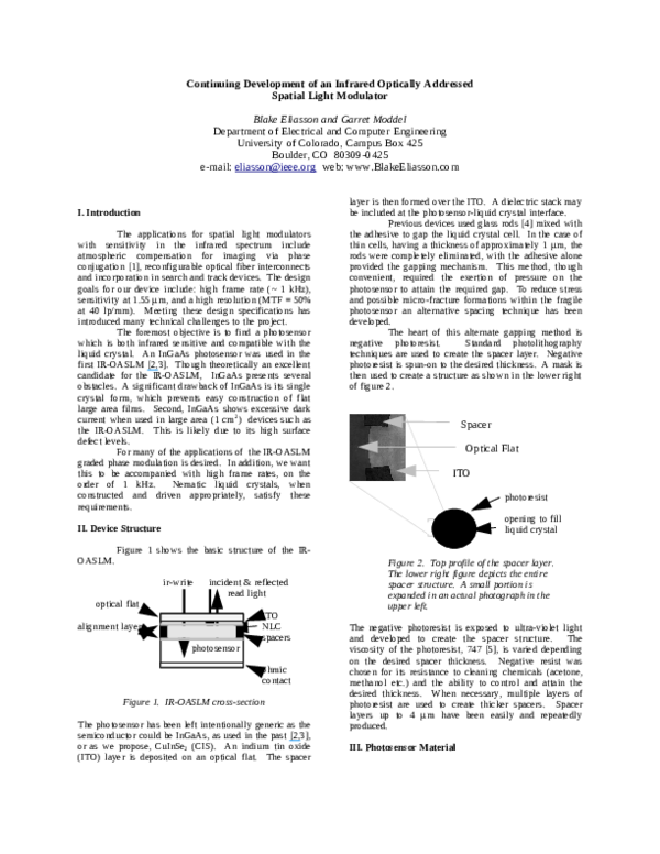 Pdf Continuing Development Of An Infrared Optically Addressed Spatial Light Modulator