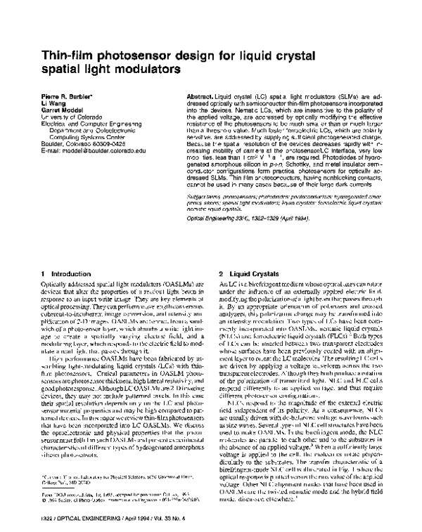 (PDF) Thin-film photosensor design for liquid crystal spatial light ...