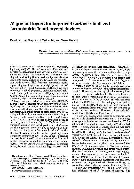 (PDF) Alignment layers for improved surface-stabilized ferroelectric ...