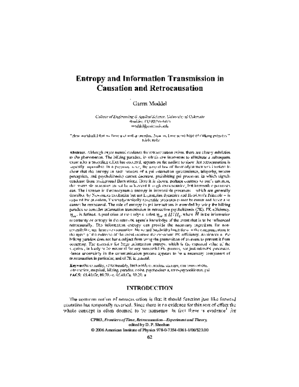 (PDF) Entropy and Information Transmission in Causation and Retrocausation