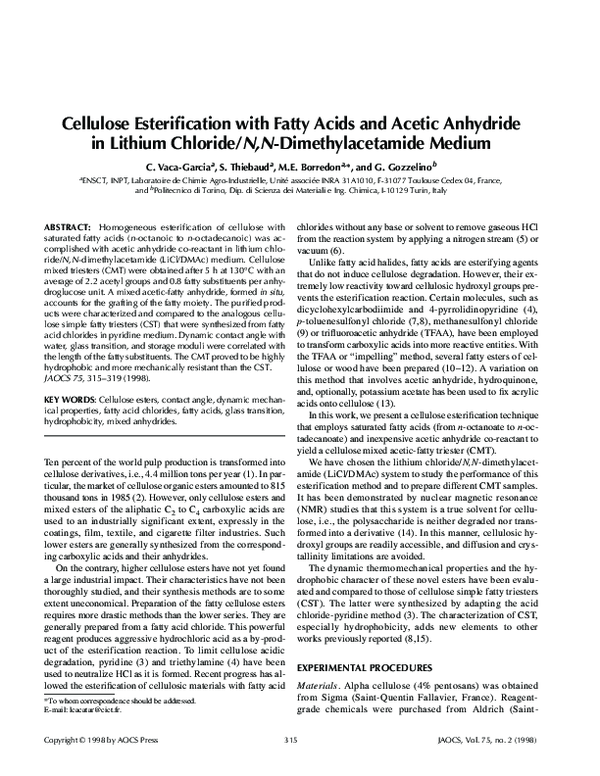(PDF) Cellulose in lithium chloride/N,N-dimethylacetamide, optimisation of a dissolution method ...